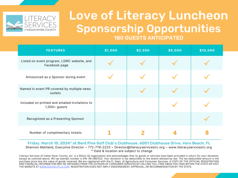 Sponsorship Opportunities - Literacy Services of Indian River County ...