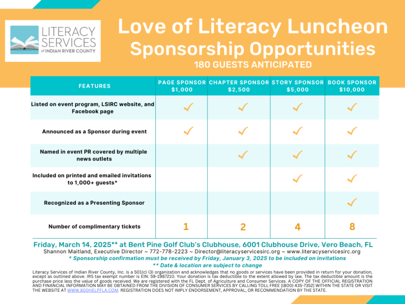 Sponsorship Opportunities - Literacy Services of Indian River County ...